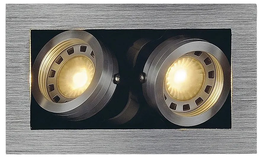 Zapuštěné světlo BIG WHITE KADUX 2, vestavné svítidlo, dvě žárovky, QPAR51, obdélníkové, kartáčovaný Al, max. 100 W, vč. upínacích pružin 115526