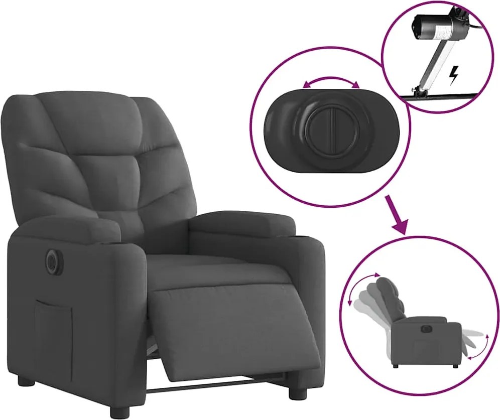 Elektrické polohovací křeslo tmavě šedé textil 3204573