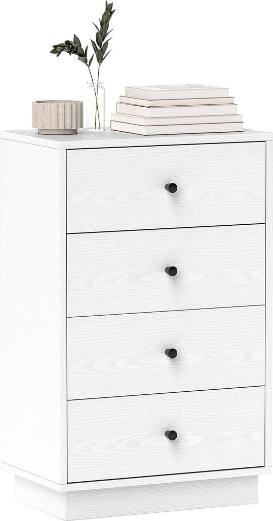 HOMCOM Úzká komoda se 4 šuplíky - Moderní dresser do ložnice 47x29x75 cm Bílá | Aosom
