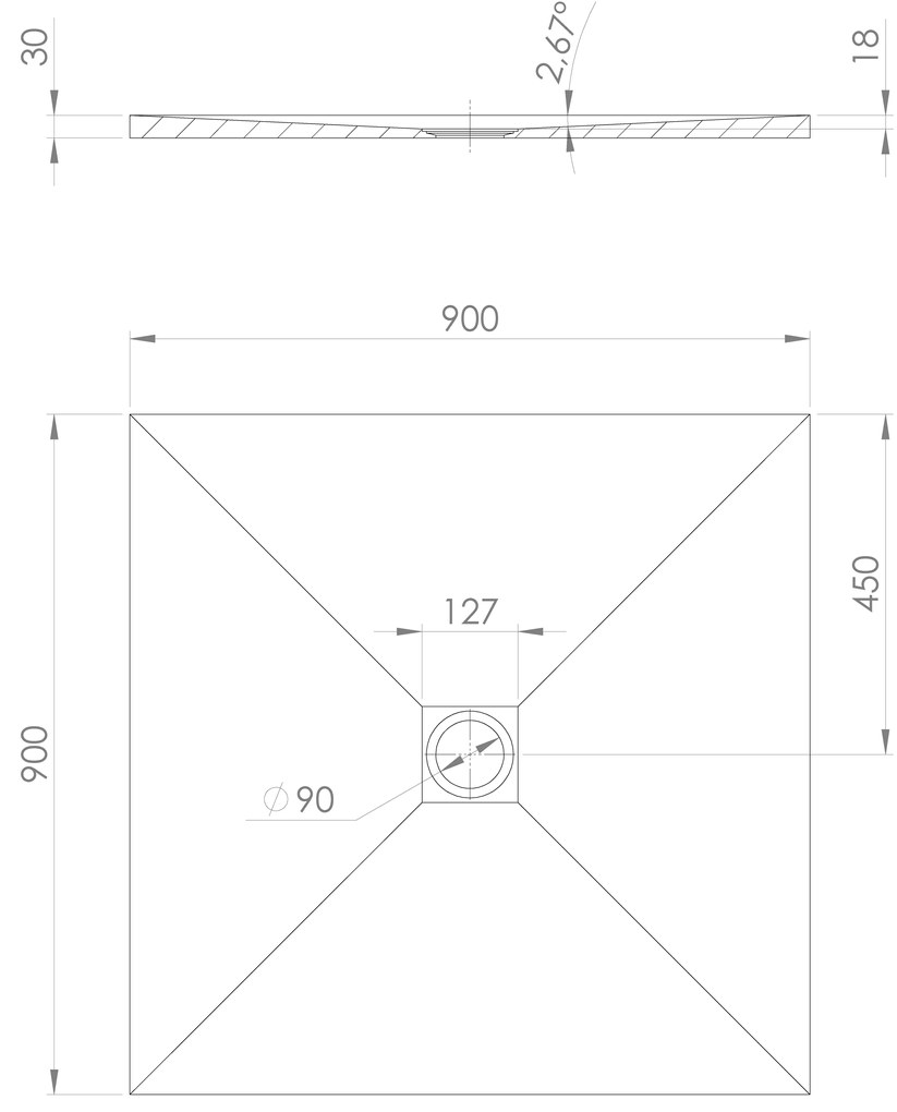 Polysan Polysan, TRENECA sprchová vanička z litého mramoru s možností úpravy rozměru 90x90cm, černá matná, 84300.21