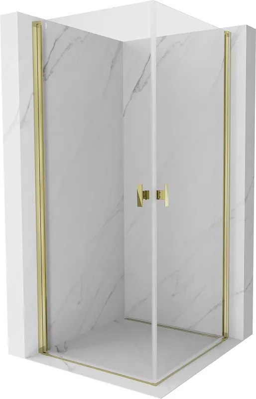 Mexen Mist-B Duo, 2-křídlý výklopný sprchový kout 80 x 80 cm, čiré sklo, zlatý lesklý profil, 8A2-080-080-50-00
