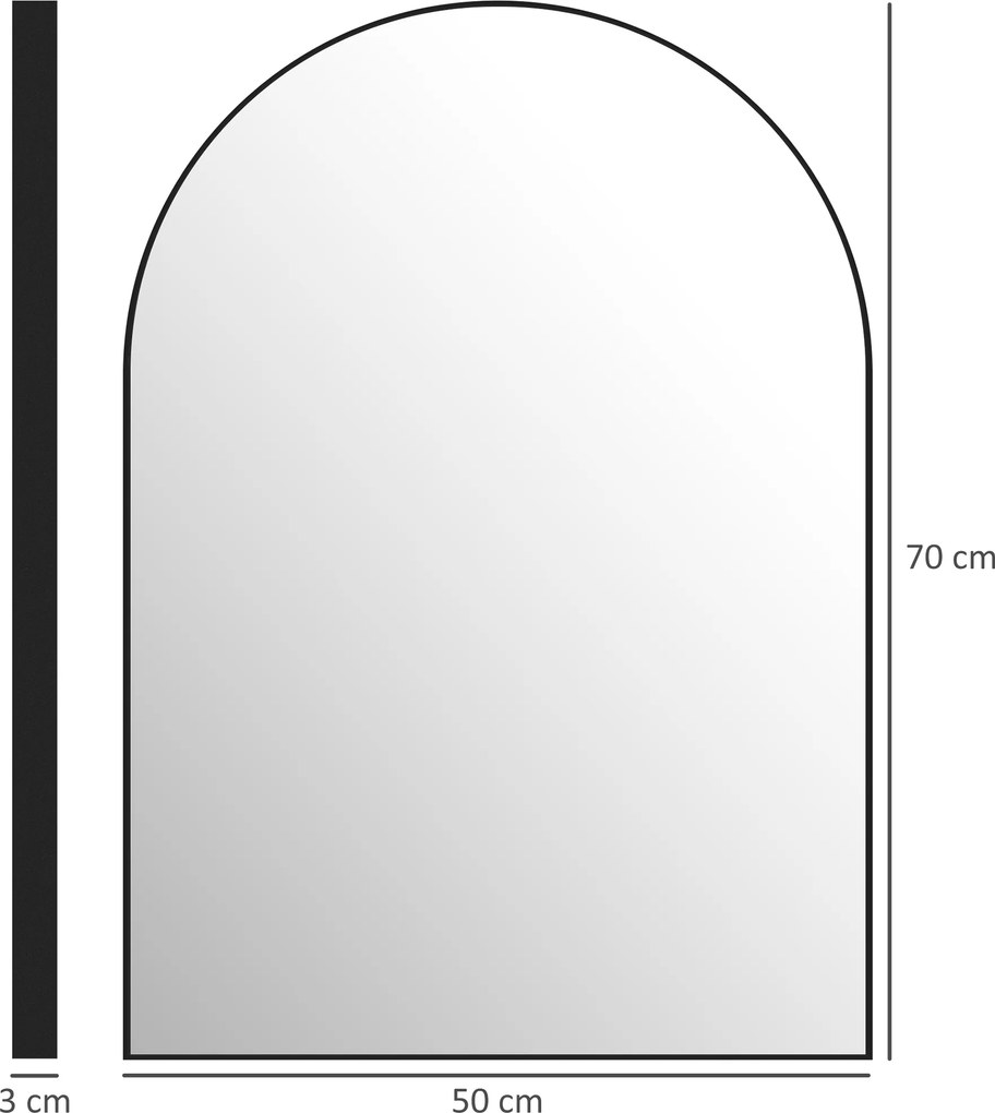 HOMCOM Koupelnové Zrcadlo 50 x 70 cm se Zabezpečovací Fólií, Koupelnové Zrcadlo s Hliníkovým Rámem, Nástěnné Zrcadlo do Koupelny a Ložnice, Černé