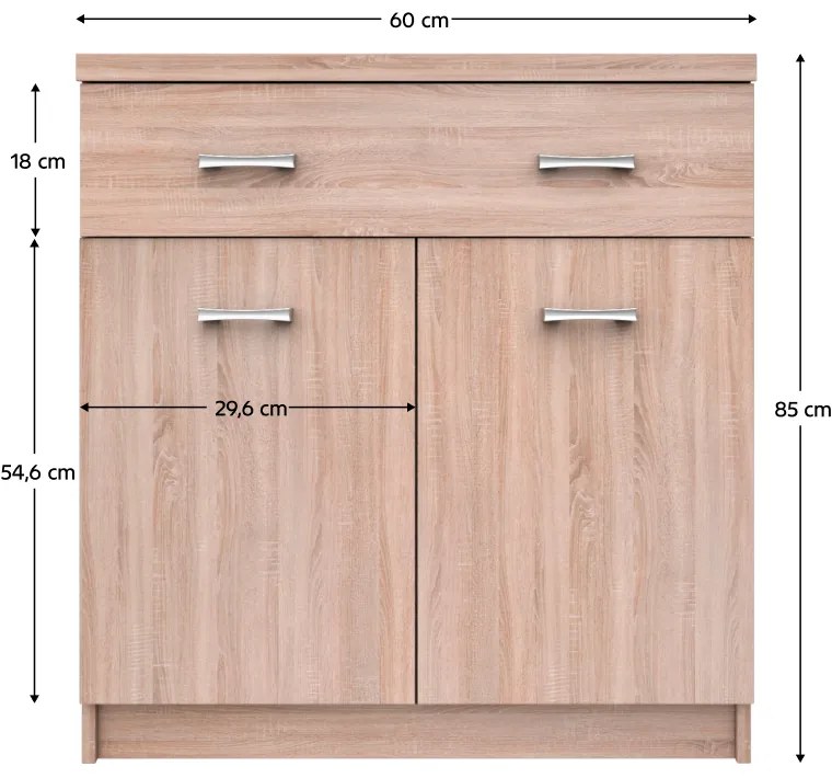 Kondela Komoda 2D1S/60, dub sonoma, TOPTY TYP 42