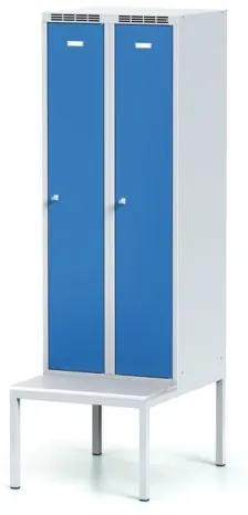 Alfa 3 Šatní skříňka s lavičkou, 2-dveřová, modré dveře, otočný zámek