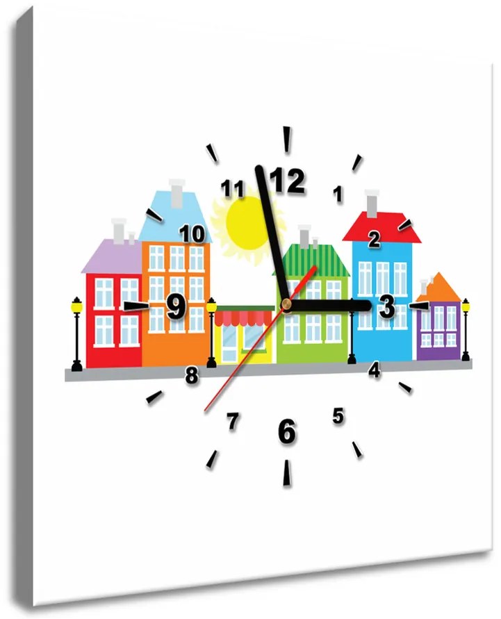 Gario Obraz s hodinami Barevné domky Rozměry: 30 x 30 cm