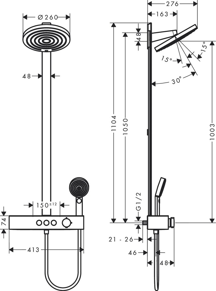 Hansgrohe Pulsify S Showerpipe 260 2jet se ShowerTablet Select 400, matná černá 24240670