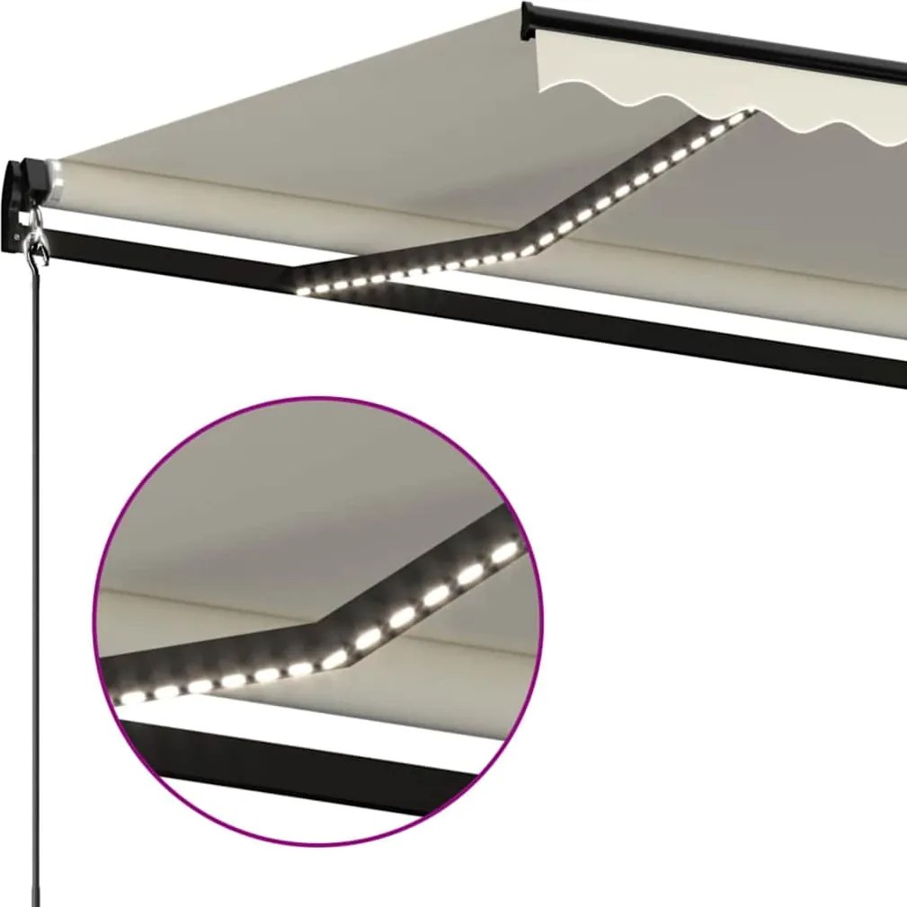 Ručně zatahovací markýza s LED světlem 400 x 350 cm krémová 3069182