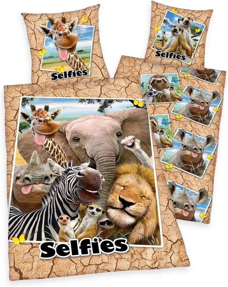 Herding Bavlněné povlečení Zoo Selfie, 140 x 200 cm, 70 x 90 cm