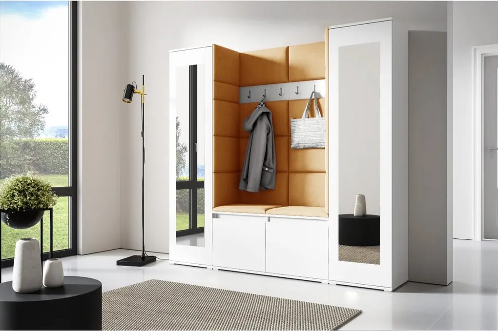 Eka Předsíňová stěna s čalouněnými panely Trinity 31 - Bílá / Hořčicová 2326