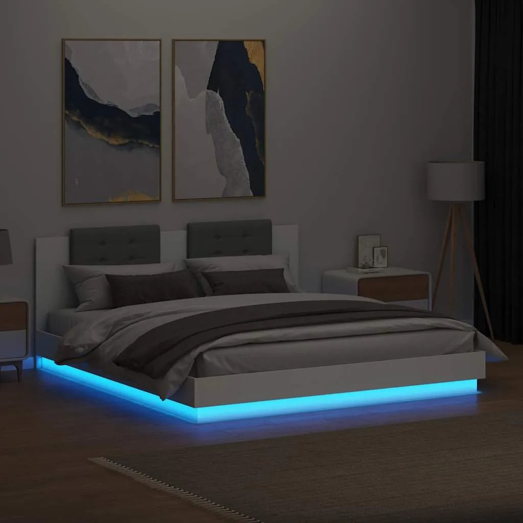 Rám postele s čelem a LED osvětlením bílý 160x200 cm 3209996