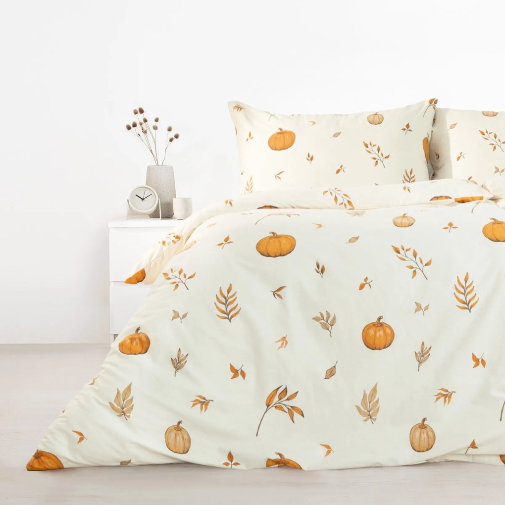 Goldea flanelové povlečení - podzimní dýně a lístky 240 x 220 a 2ks 70 x 90 cm