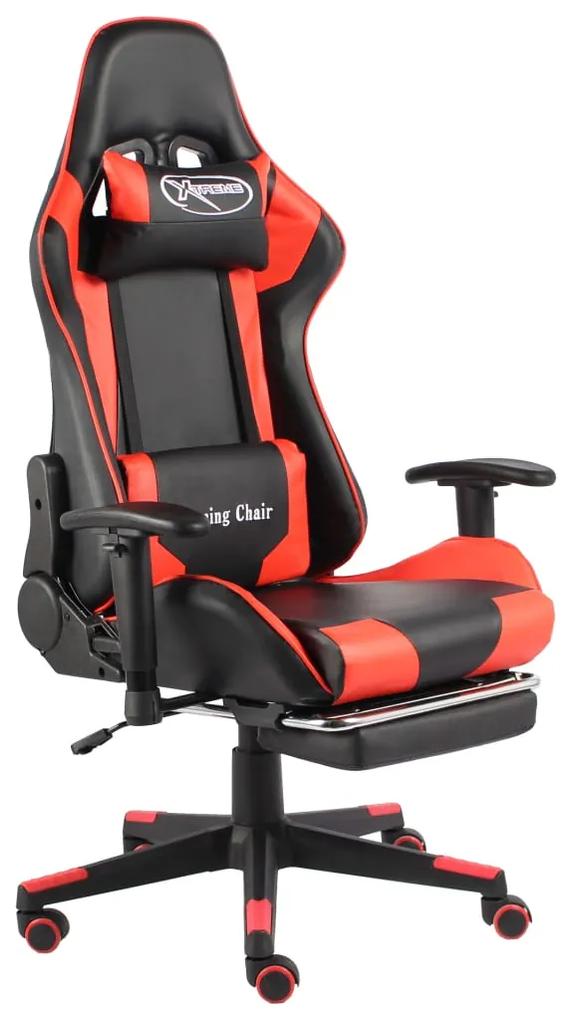 Otočná herní židle s podnožkou červená PVC,  20497