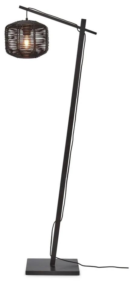 Černá stojací lampa s ratanovým stínidlem (výška 150 cm) Tanami – Good&amp;Mojo