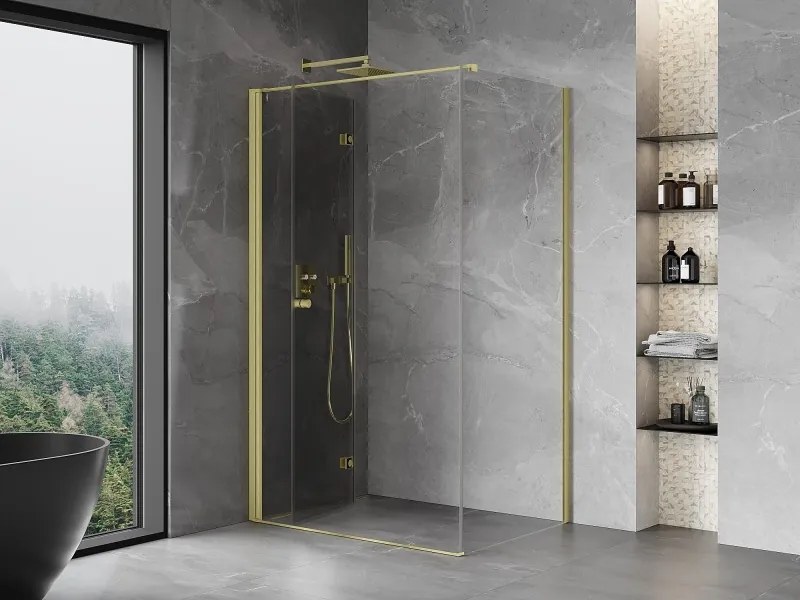 Mexen Mist-F T, 1-křídlý skládací sprchový kout levý 80 x 90 cm, čiré sklo, zlatý matný profil, 8A6T-080-090-55-00-L
