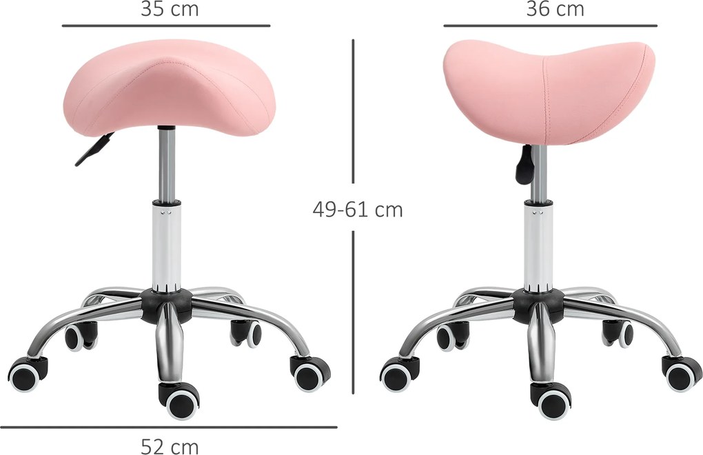 HOMCOM Výškově nastavitelná stolička 49-61 cm pracovní stolička 360° otočná stolička kancelářská stolička pro kancelář, salon, masáž, spa Růžová