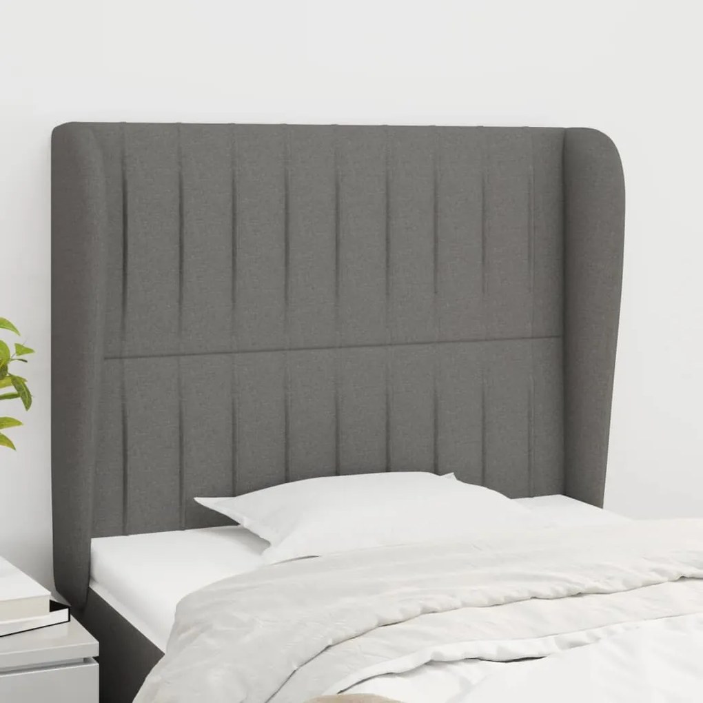 Čelo postele typu ušák tmavě šedé 103x23x118/128 cm textil 3118185