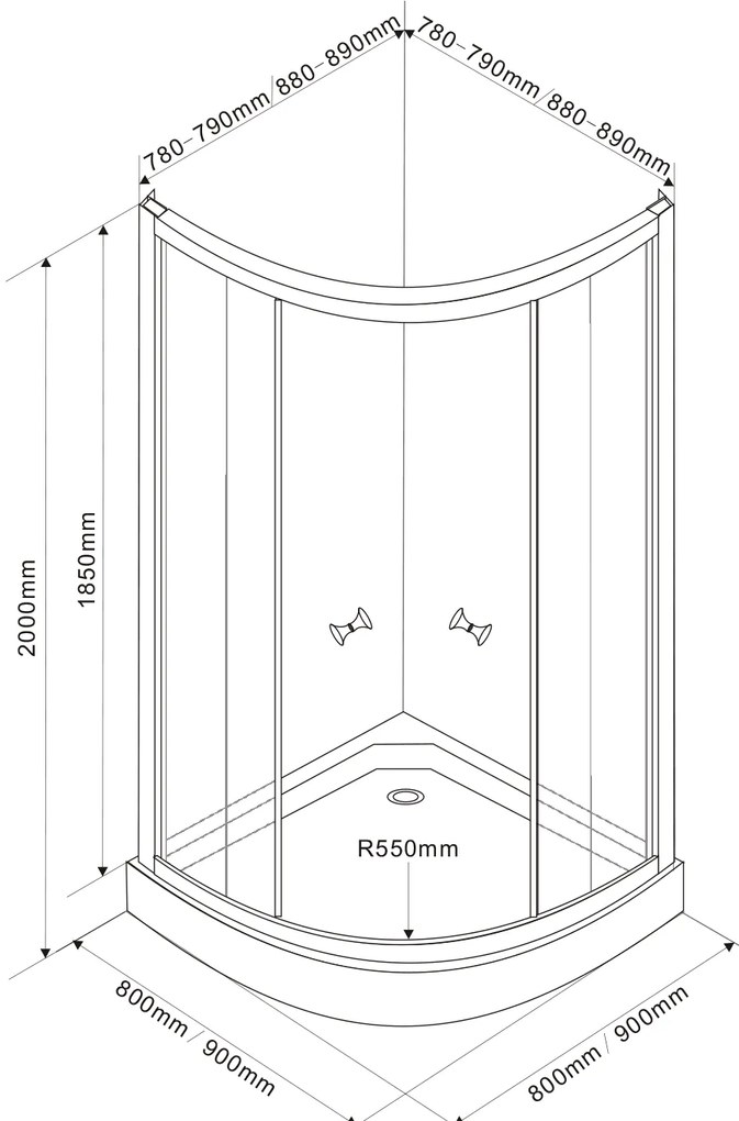 Aqualine, ARLEN čtvrtkruhová sprchová zástěna 900x900mm, sklo BRICK, BTR900