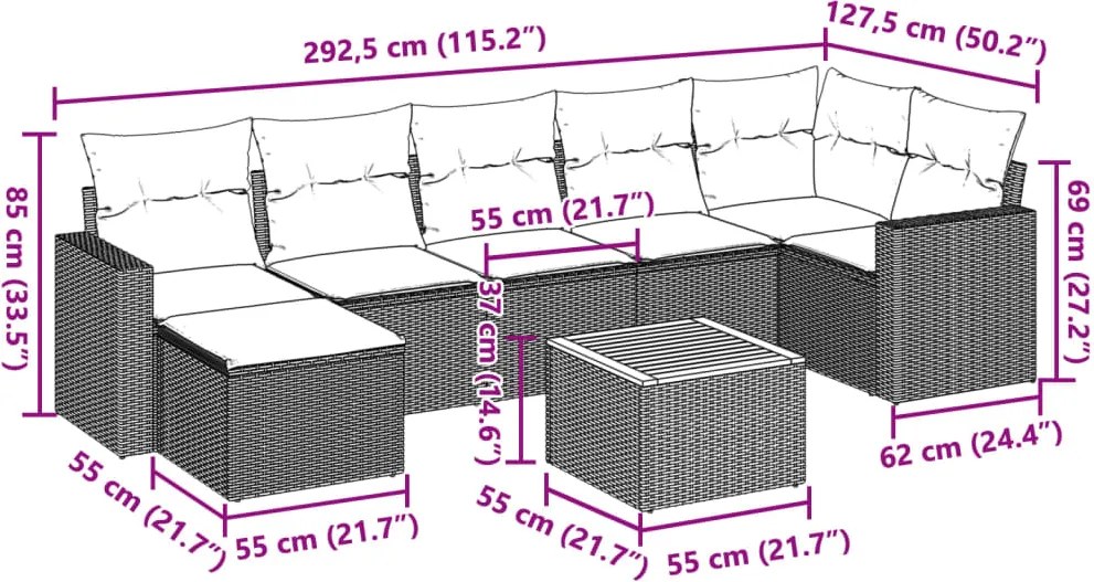 8dílná zahradní sedací souprava s poduškami béžová polyratan 3224232