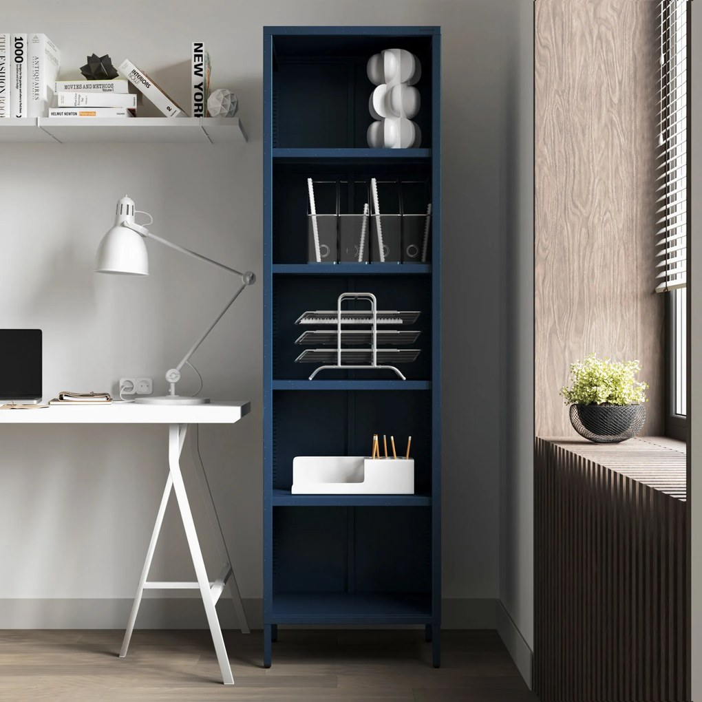 Regál plytký otevřený na knihy na nožičkách námořnická modrá, 500x1800x350 mm: MARIO Modern