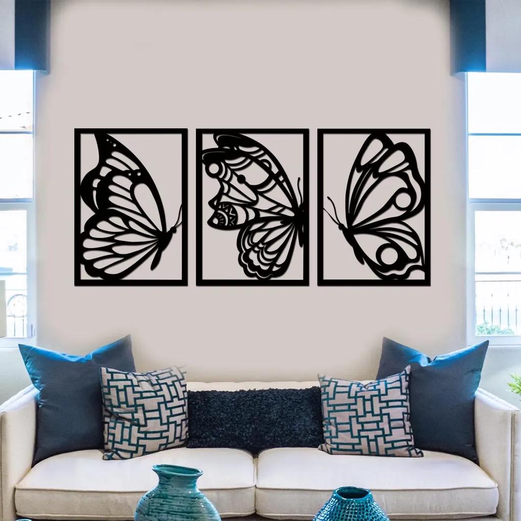 3dílný dřevěný obraz MOTÝLŮ Barevný vzor: Černá, Rozměry (cm): 120x56