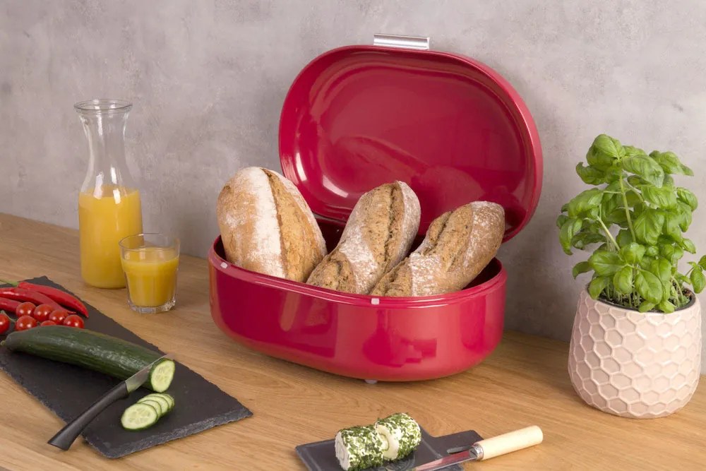 Box na pečivo RETRO, kovový chlebník, kontejner na chleba, chlebovka - barva červená, 40 x 25 x 17 cm (3560234520004)