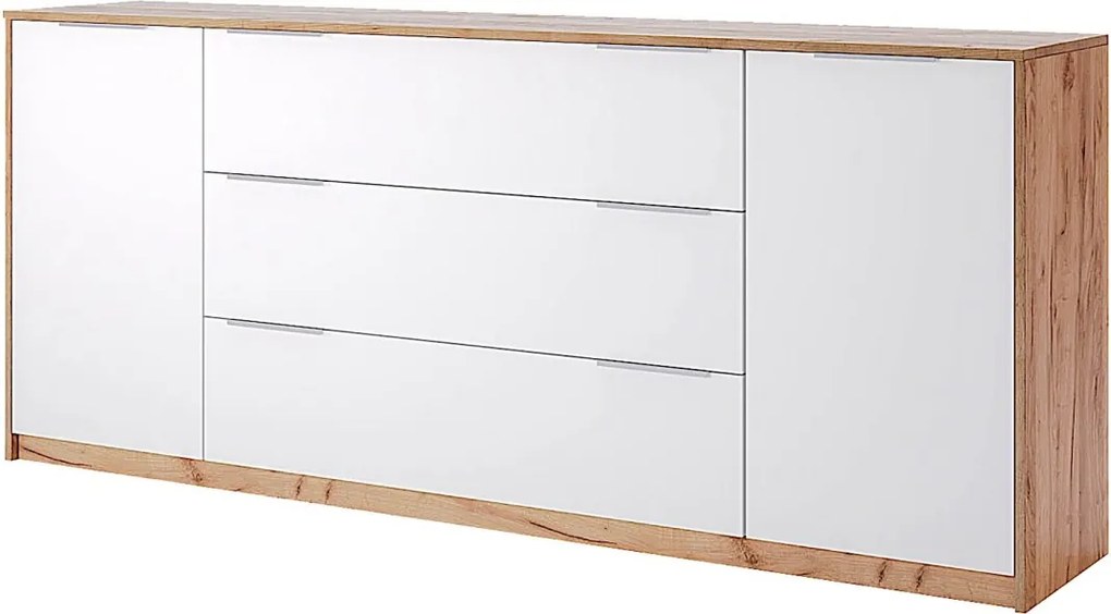Komoda 2 dveře 3 zásuvky 200 cm dub kraft / bílá Asti