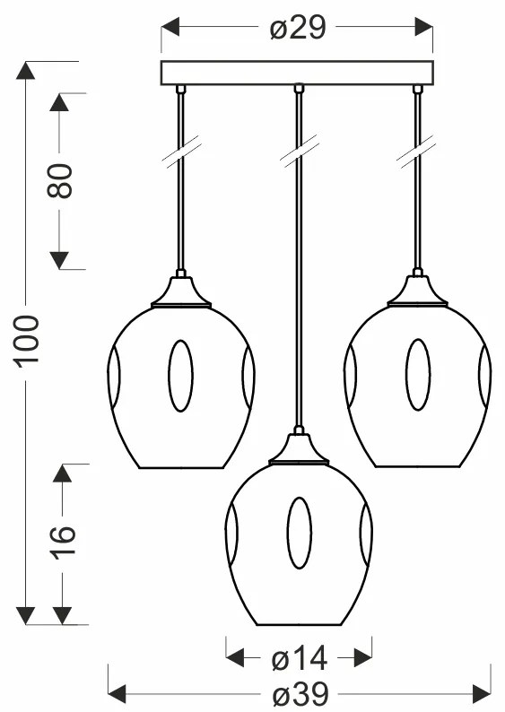 Černo-hnědý závěsný lustr Aspa pro žárovku 3x E27 s kulatou základnou  - Candellux