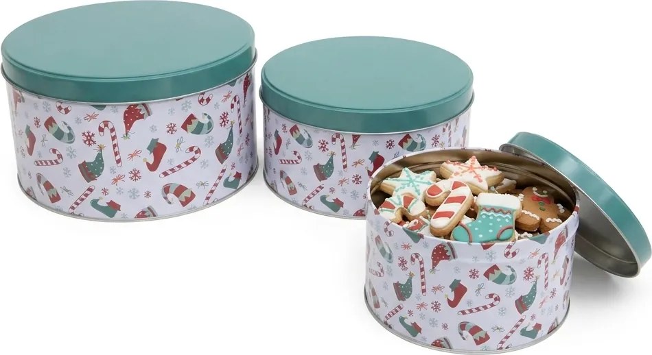 VERK GROUP Sada 3 ks plechových vánočních kulatých boxů X-MASS