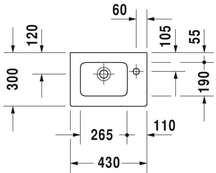 Duravit ME by Starck - Umyvátko do nábytku 430x300 cm, bílá 0723430000