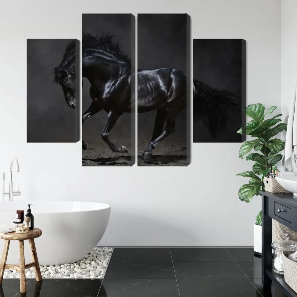 Vícedílný obraz Černý Kůň Ve Cvalu Nedostatek Nedostatek Plátno Canvas 160x120