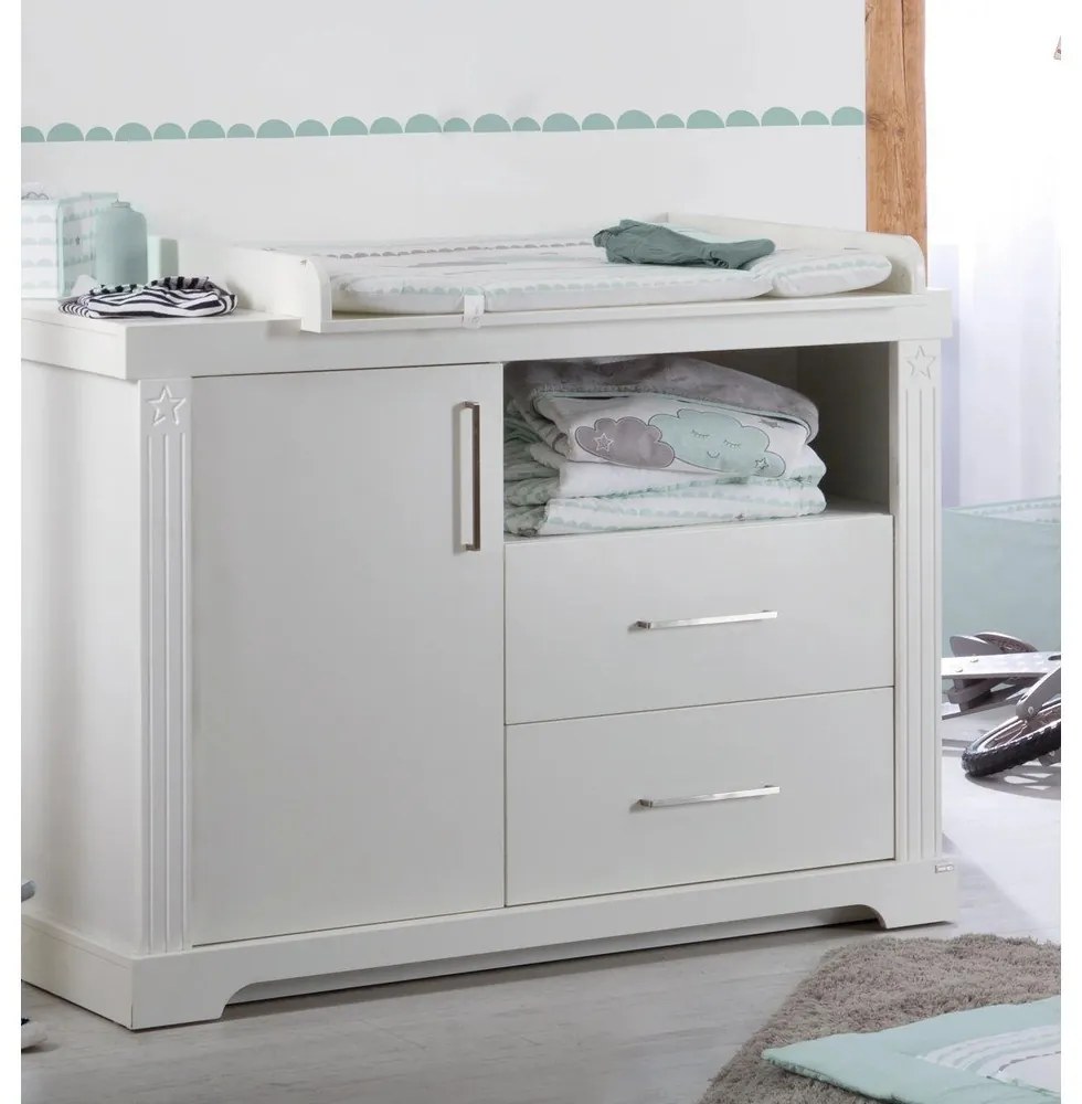 Bílá nízká dětská komoda s přebalovacím pultem 120x98 cm Maxi – Roba