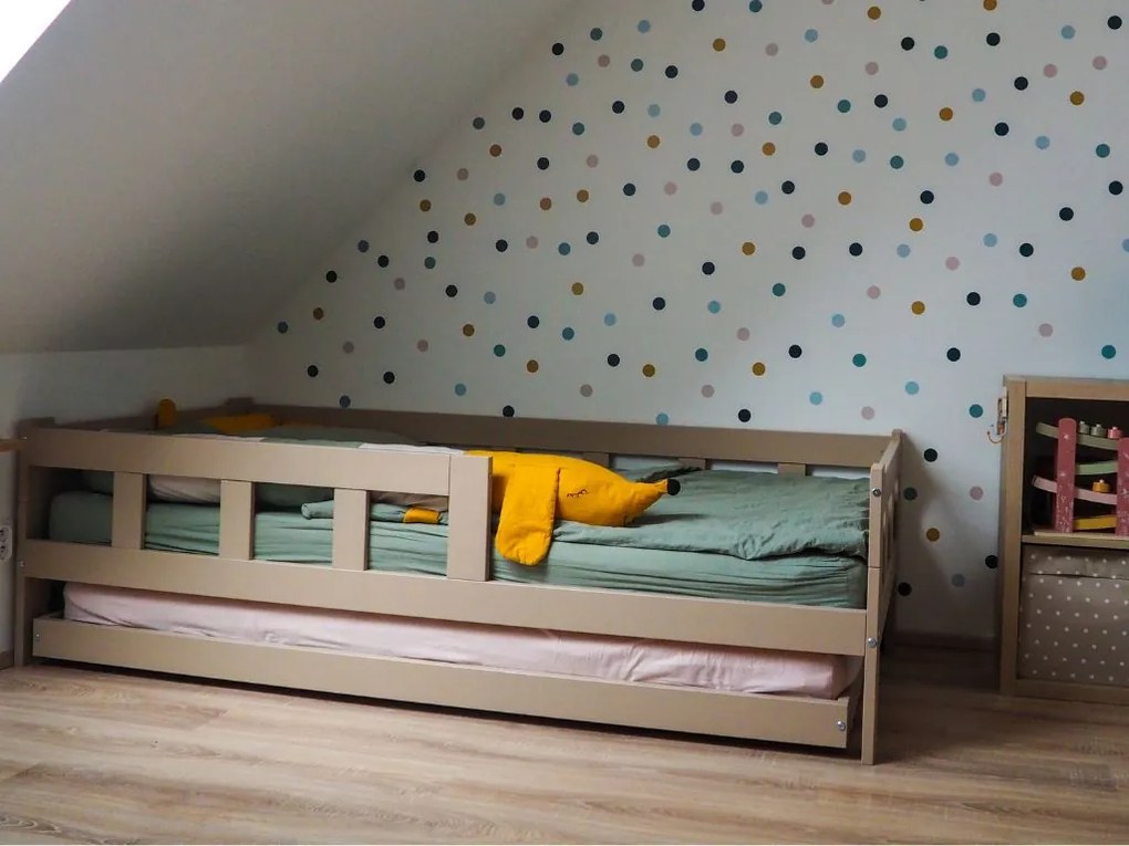 Benlemi Dřevěná jednolůžková postel FENCE 4v1 se zábranou a přistýlkou Zvolte barvu: Petrolejová, Zvolte rozměr: 80x200 cm, Zvolte zábranu: S jednou zábranou vpravo