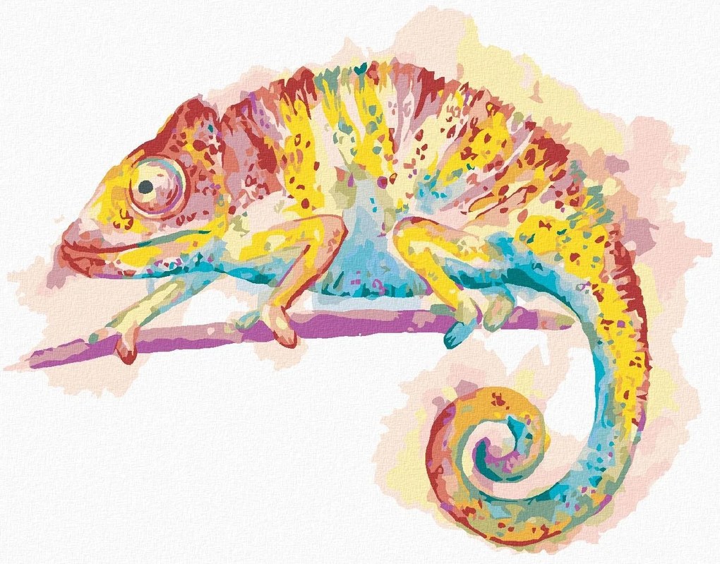 zuty zuty - malování podle čísel - barevný chameleon na bílém pozadí, 80x100 cm, plátno+rám