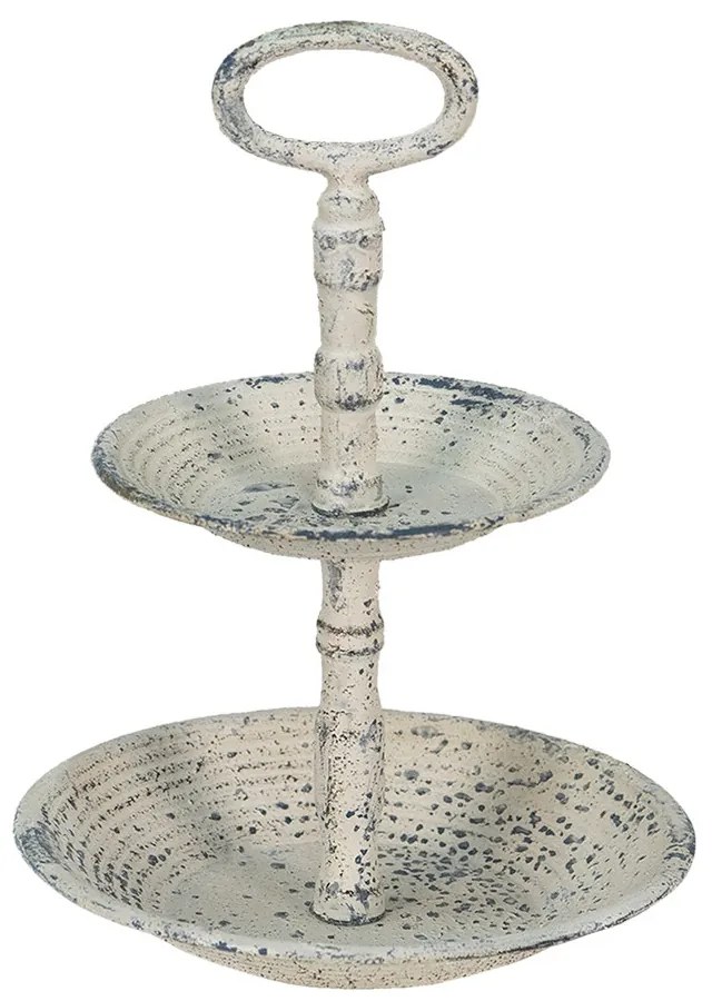 Béžový antik dvoupatrový kovový etažér Fun Antique - Ø 19*27 cm