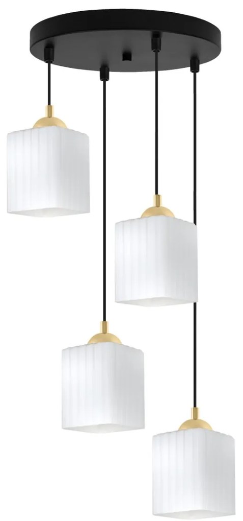 Závěsné svítidlo Riffle Square, 4x bílé skleněné stínítko, b/g, o