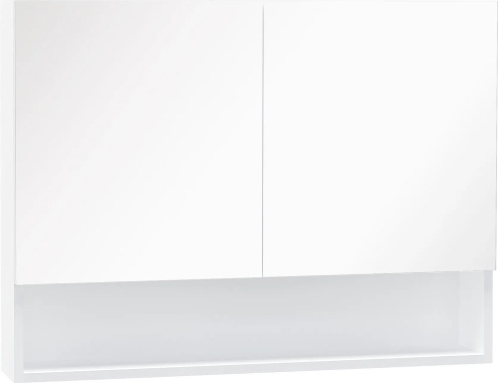 HOMCOM LED 10W zrcadlová skříňka Dvoudveřová koupelnová skříňka s policovou skříňkou Koupelnové zrcadlo Koupelnový nábytek Víceúčelová skříňka pro mě…