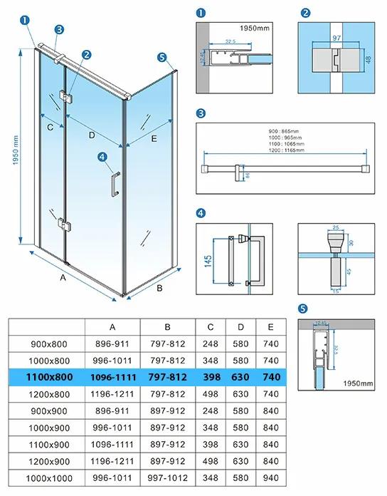 BPS-koupelny Obdélníkový sprchový kout HYD-OK02 110x80 chrom/transparent