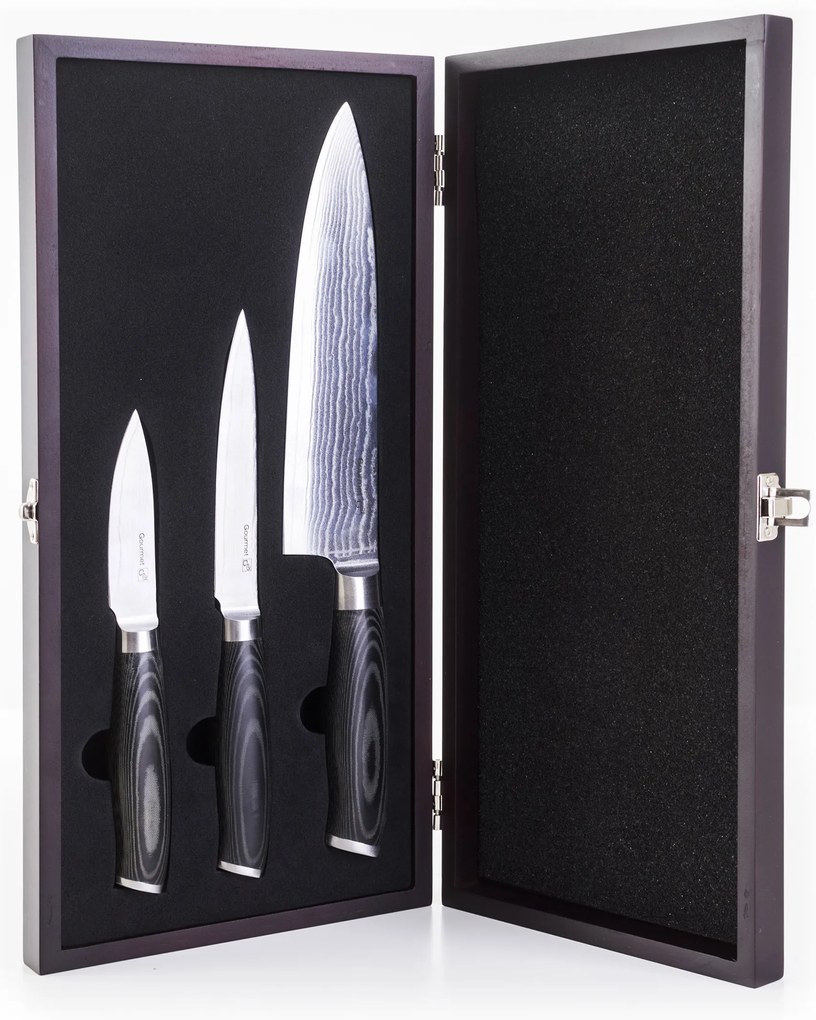Sada nožů G21 Gourmet Damascus v bambusovém bloku 5 ks + brusný kámen