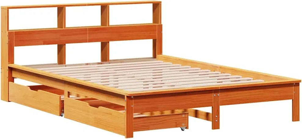 Postel s knihovnou bez matrace hnědá 120x200 cm masiv borovice 3309814