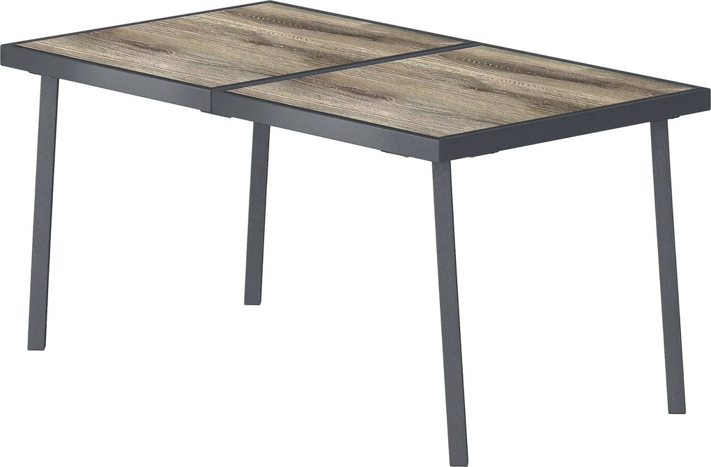 Outsunny zahradní stůl balkonový stůl 145 x 85 cm jídelní stůl pro 6 osob se vzhledem dřeva a šedým ocelovým rámem pro zahradu a terasu