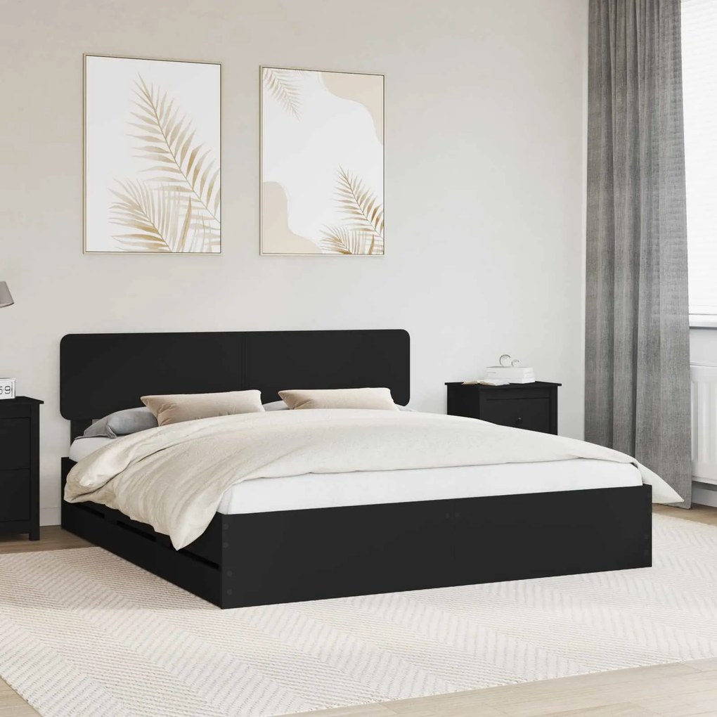 Rám postele se zásuvkou Černý 200 x 200 cm Dřevěný materiál 3412151