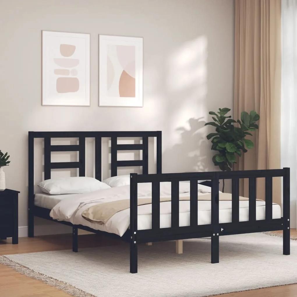 Rám postele s čelem černý 120 x 200 cm masivní dřevo,  3192880