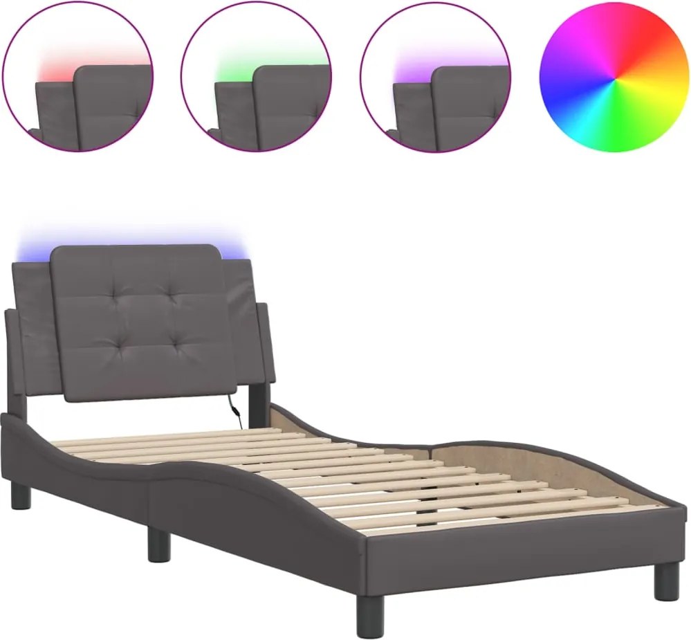 Rám postele s LED bez matrace Zadar šedý 80 x 200 cm 3214071