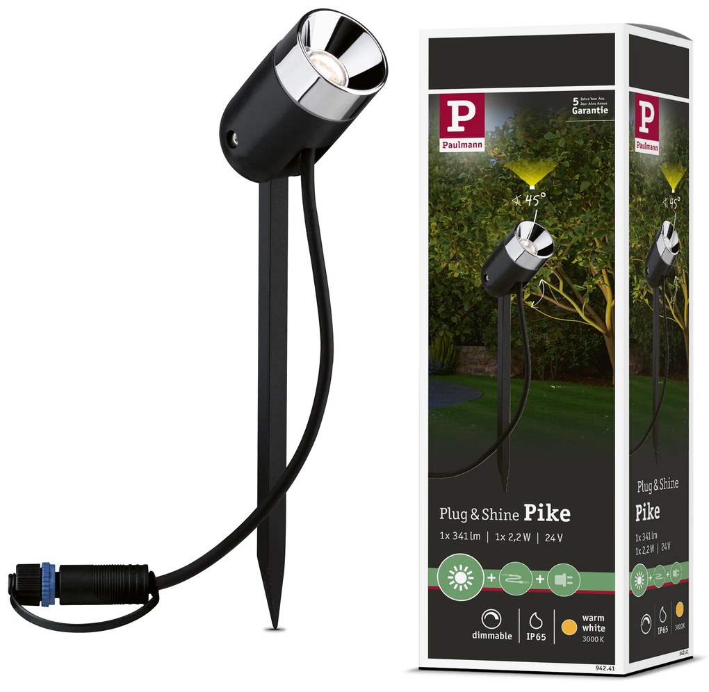 Paulmann 94241 Plug&Shine Pike, zahradní reflektor s trnem 3,5W LED 3000K, antracit, IP65