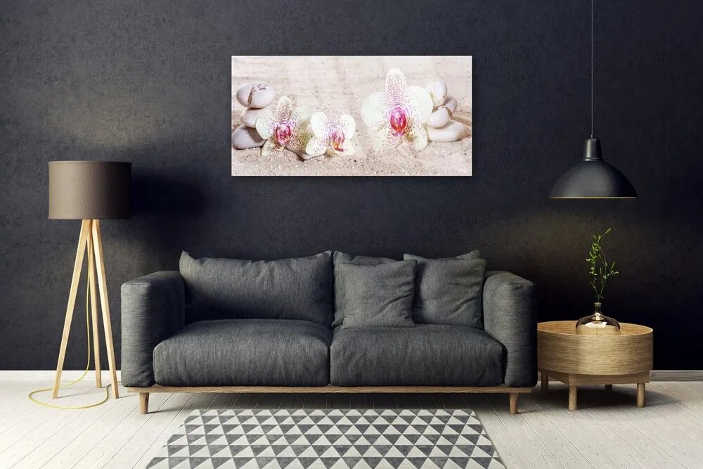 Obraz na skle Orchidej Kameny Zen Písek 120x60 cm