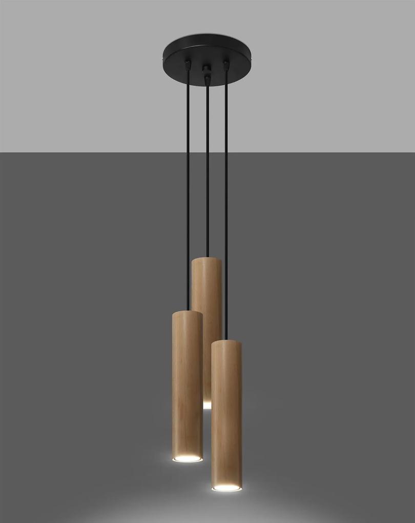 Závěsné svítidlo Lino 3p, 3x dřevěné stínítko