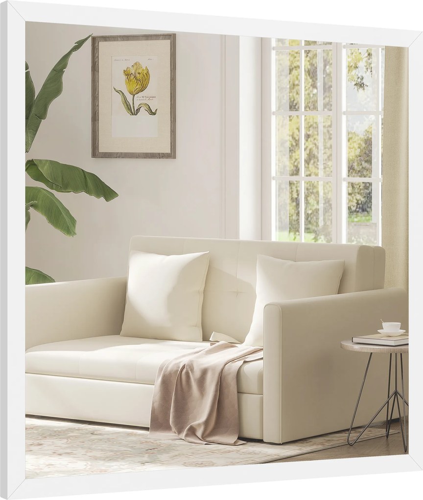 HOMCOM čtvercové nástěnné zrcadlo 50 × 50 cm, bílý MDF rám