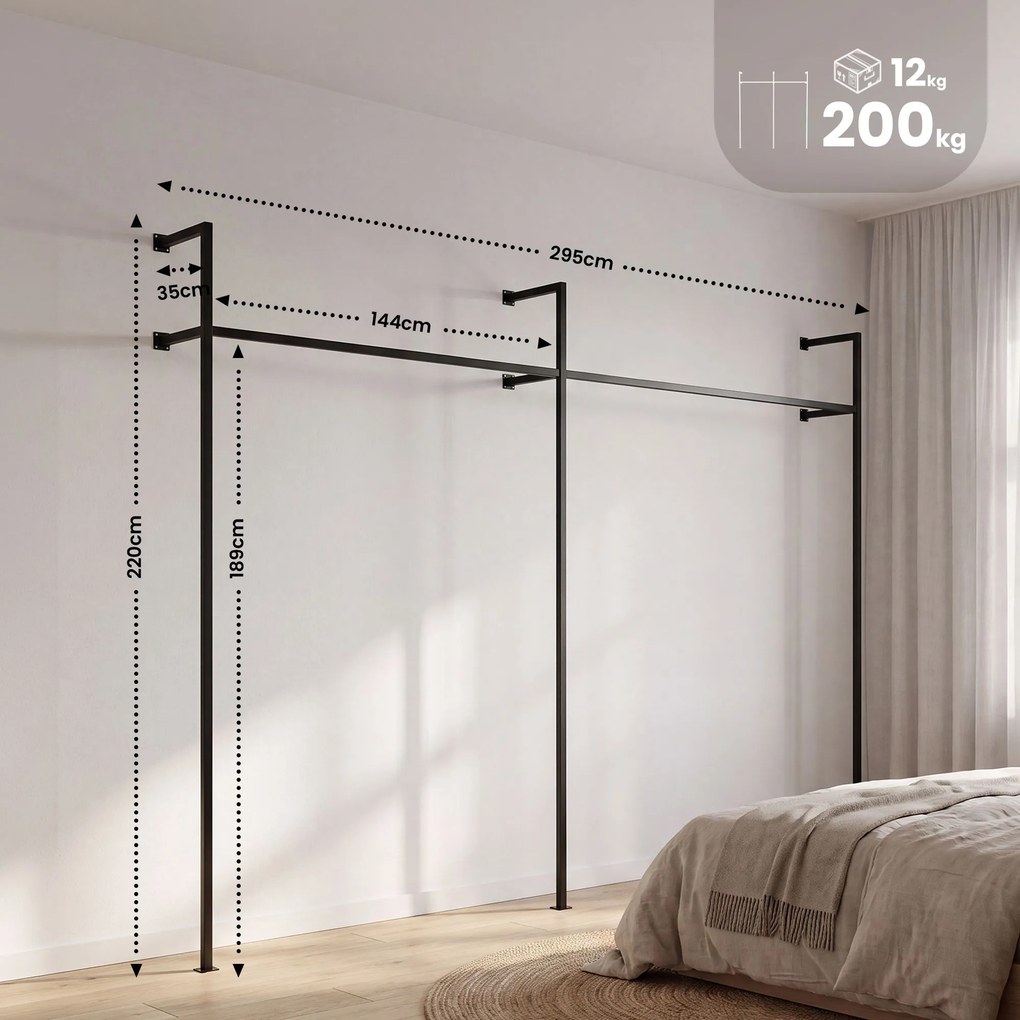 Nástěnný věšák na oblečení Merton 295,5x35x220 cm - černá