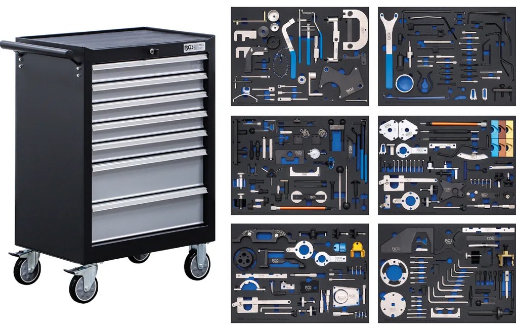 BGS 6076, Dílenský vozík | 7 zásuvek | soupravy nářadí k nastavení motoru