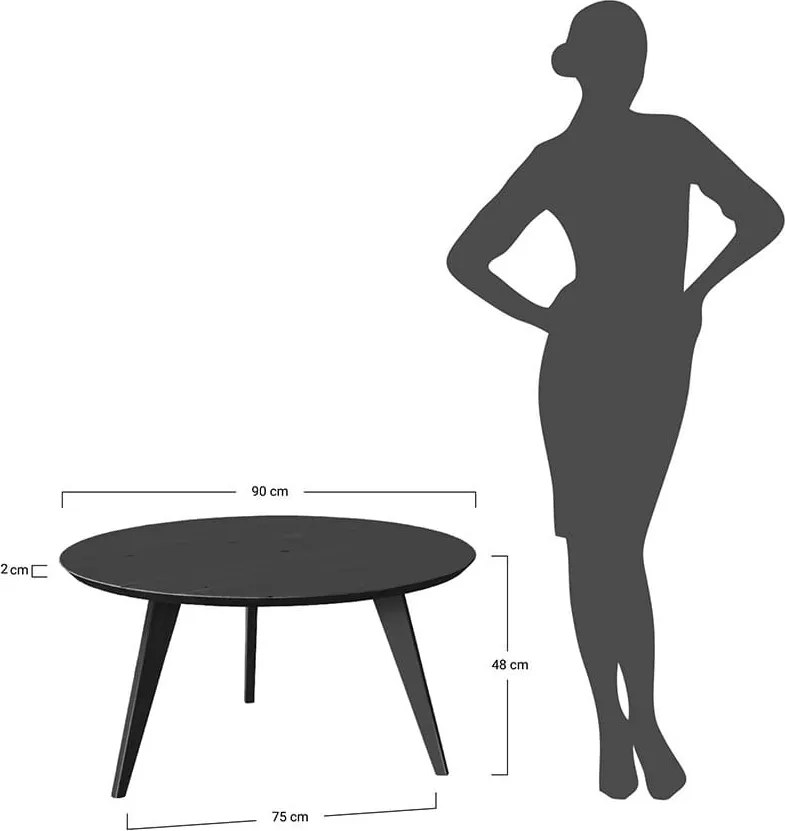 KATMANDU Konferenční kulatý stůl Orbetello, Černý, masiv dub, 48x90x90 cm